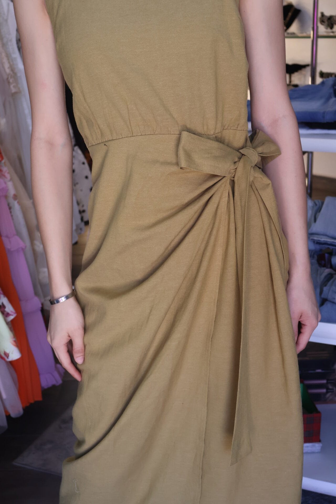 Vestido liso tipo lino verde – Ana Lindas Boutique